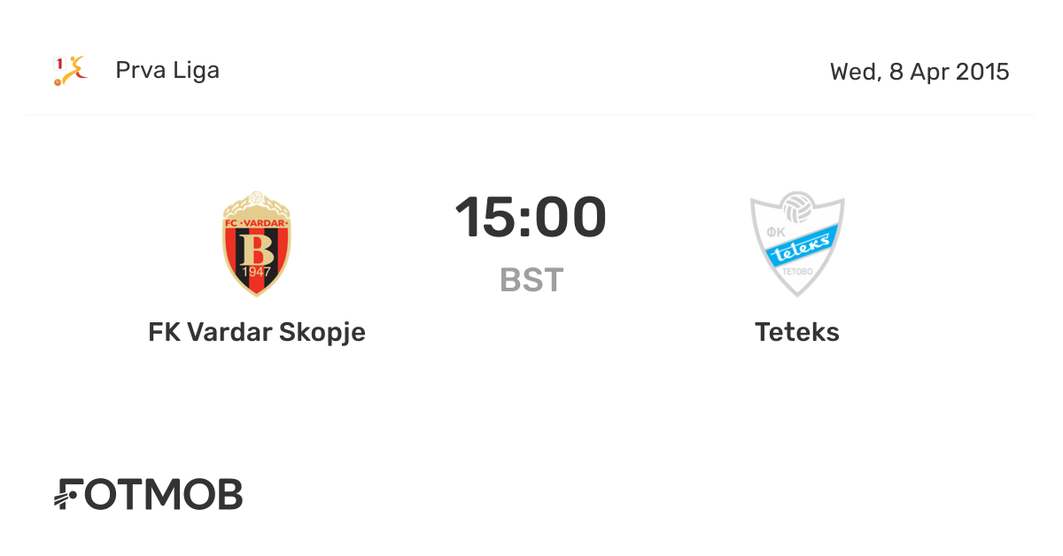FK Vardar Skopje vs Teteks - live score, predicted lineups and H2H stats