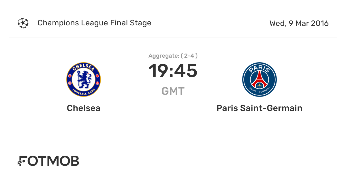Chelsea vs Paris Saint-Germain - live score, predicted lineups and H2H stats.