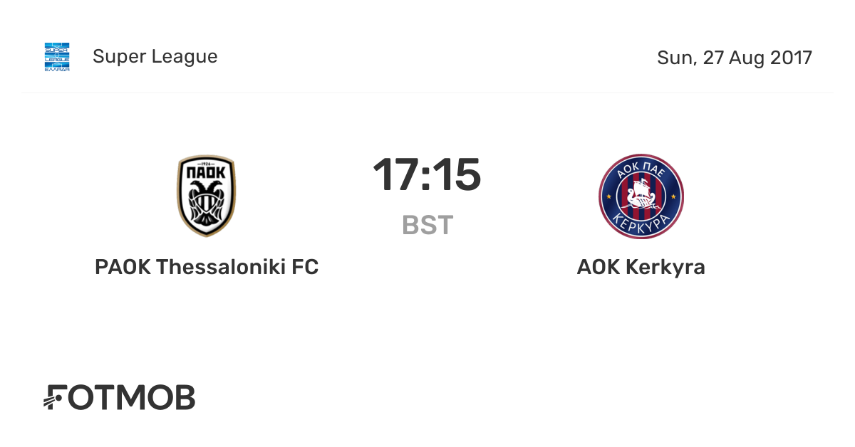 PAOK Thessaloniki FC vs AOK Kerkyra - live score, predicted lineups and H2H stats.