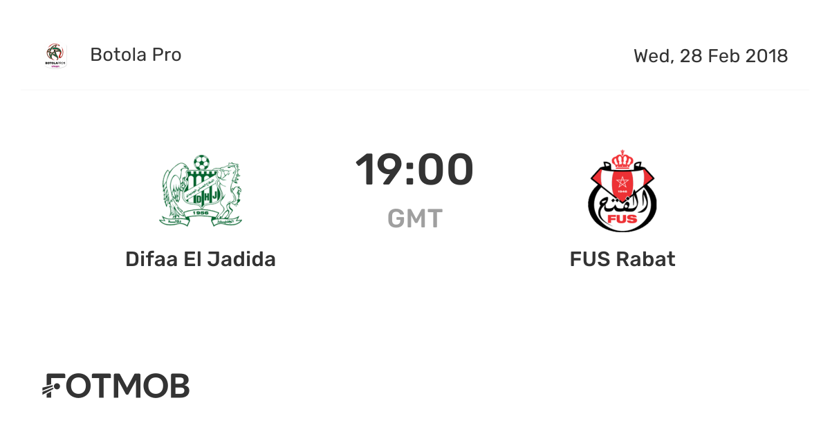 Difaa El Jadida vs FUS Rabat, Botola Pro on Wed, Feb 28, 2018, 19:00 UTC