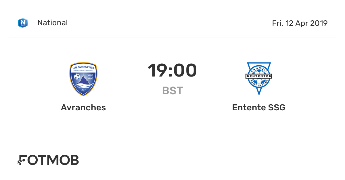 Avranches vs Entente SSG - live score, predicted lineups and H2H stats.