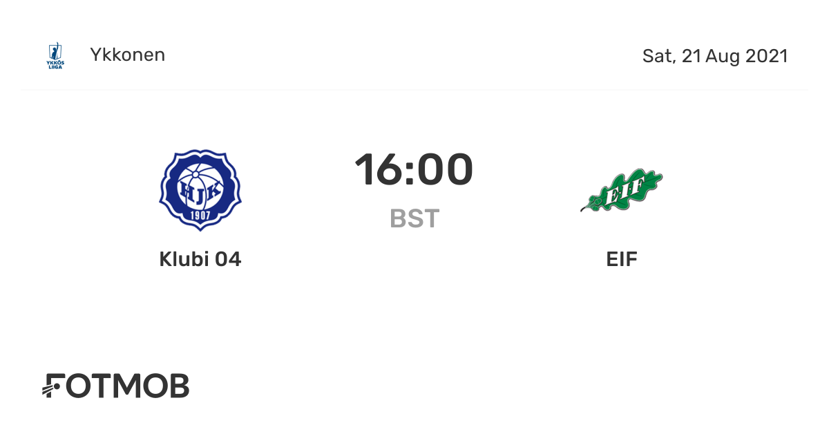 Klubi 04 vs EIF - live score, predicted lineups and H2H stats.