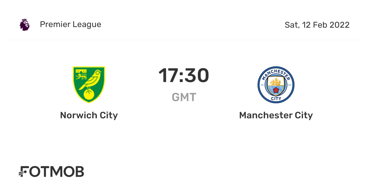 Norwich City 대 Manchester City 실시간 점수 예상 스타팅 라인업 및 H2h 통계