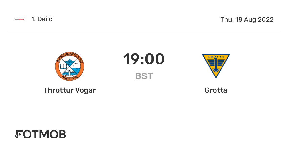 Throttur Vogar vs Grotta - live score, predicted lineups and H2H stats.