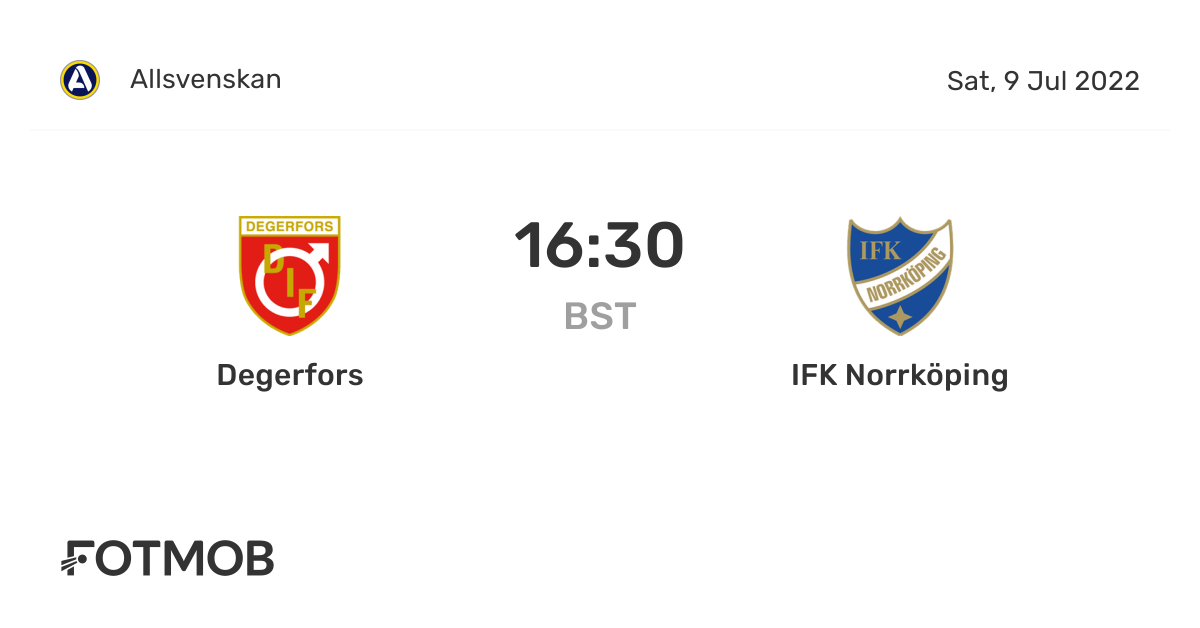 Degerfors vs IFK Norrköping - live score, predicted lineups and H2H stats.