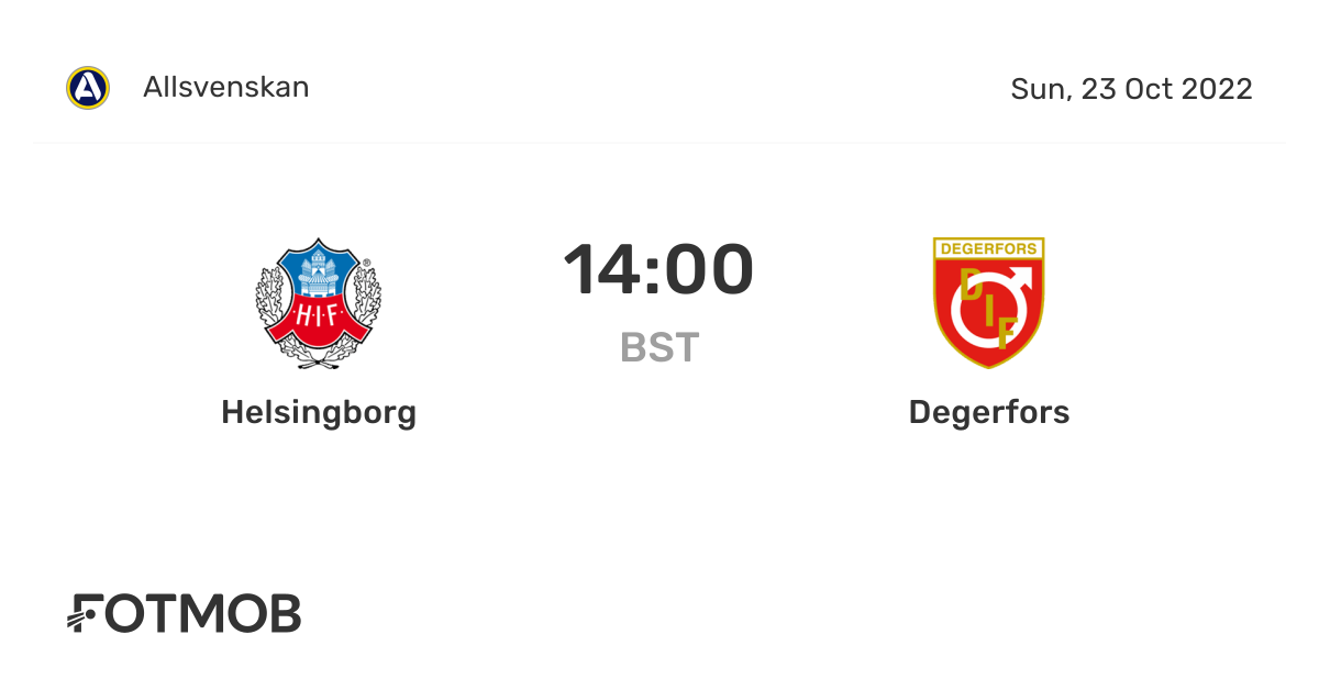 Helsingborg vs Degerfors - live score, predicted lineups and H2H stats.