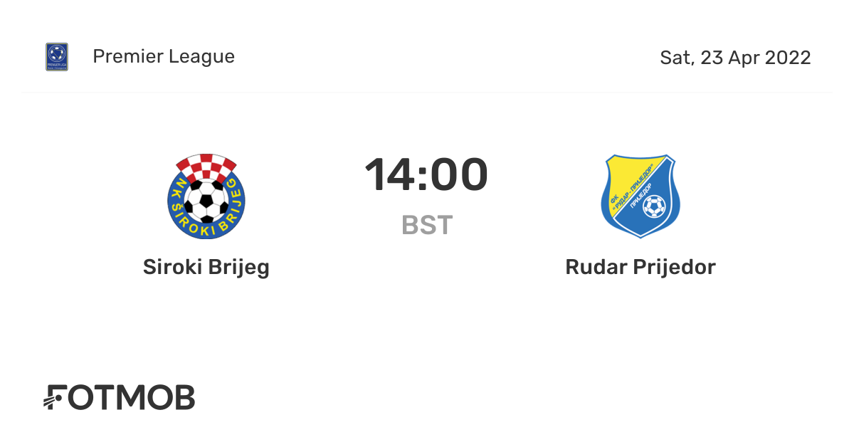 Siroki Brijeg vs Rudar Prijedor - live score, predicted lineups and H2H ...