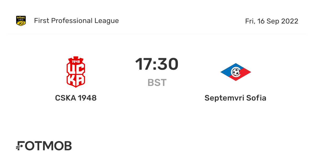 CSKA 1948 vs Septemvri Sofia - live score, predicted lineups and H2H stats.