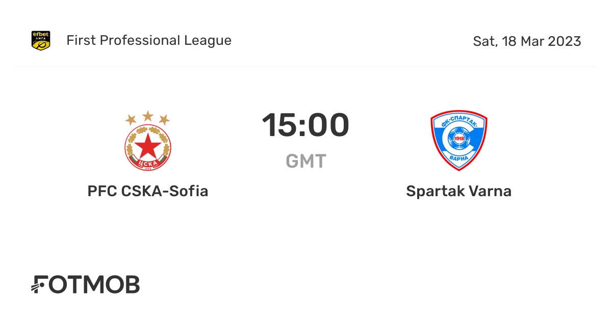 PFC CSKA-Sofia vs Spartak Varna - live score, predicted lineups and H2H stats.