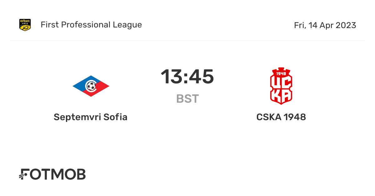 Septemvri Sofia vs CSKA 1948 - live score, predicted lineups and H2H stats
