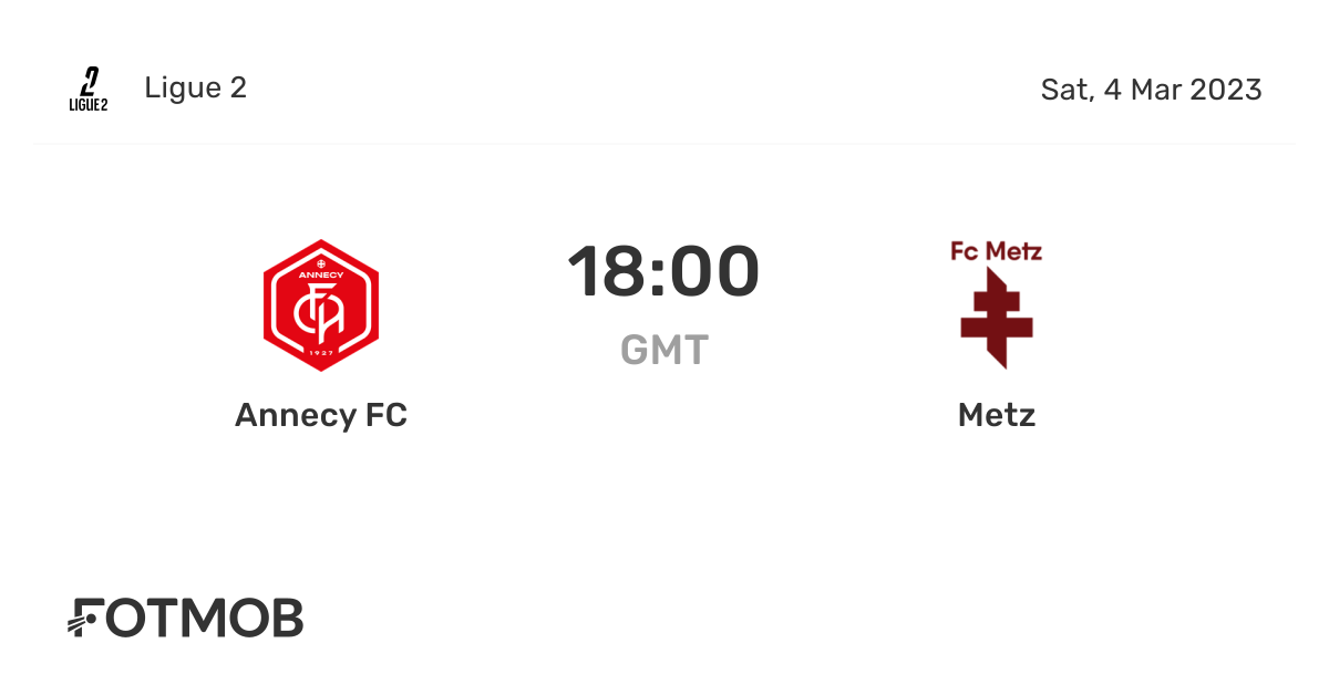 Annecy FC vs Metz - live score, predicted lineups and H2H stats.