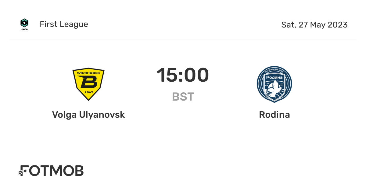 Volga Ulyanovsk vs Rodina - live score, predicted lineups and H2H stats.