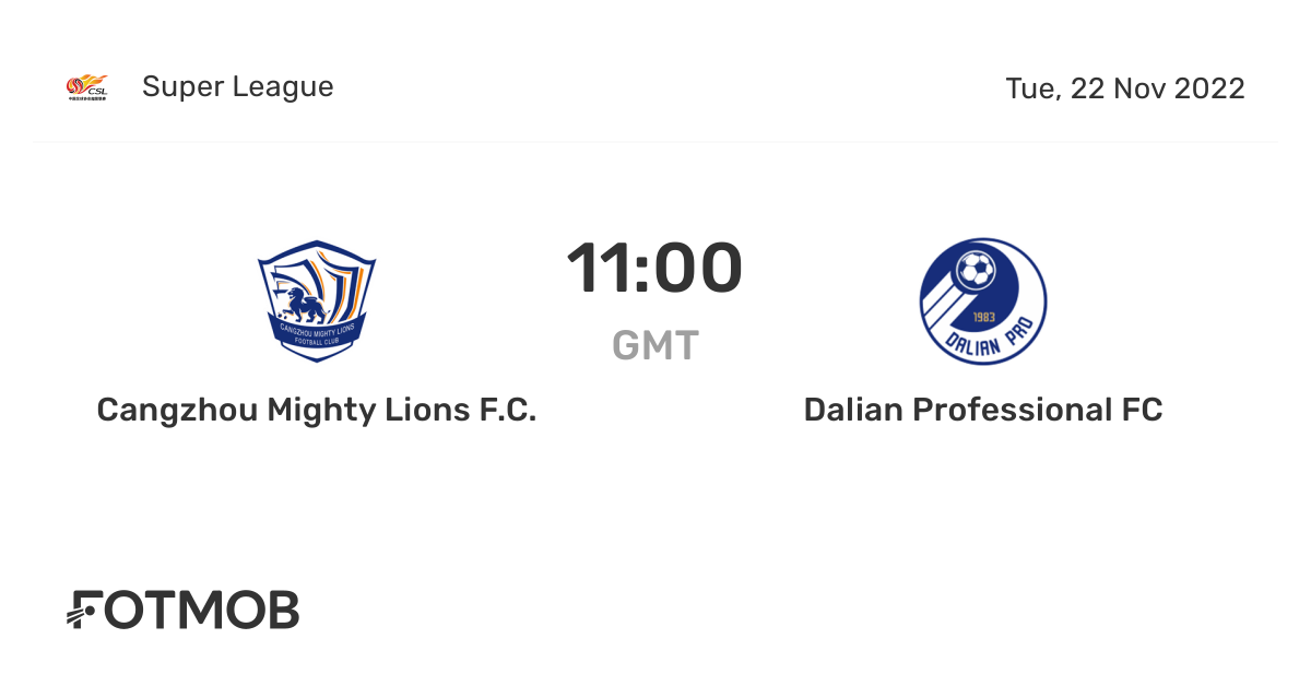 Cangzhou Mighty Lions F.C vs Dalian Professional FC - live score, predicted lineups and H2H stats.
