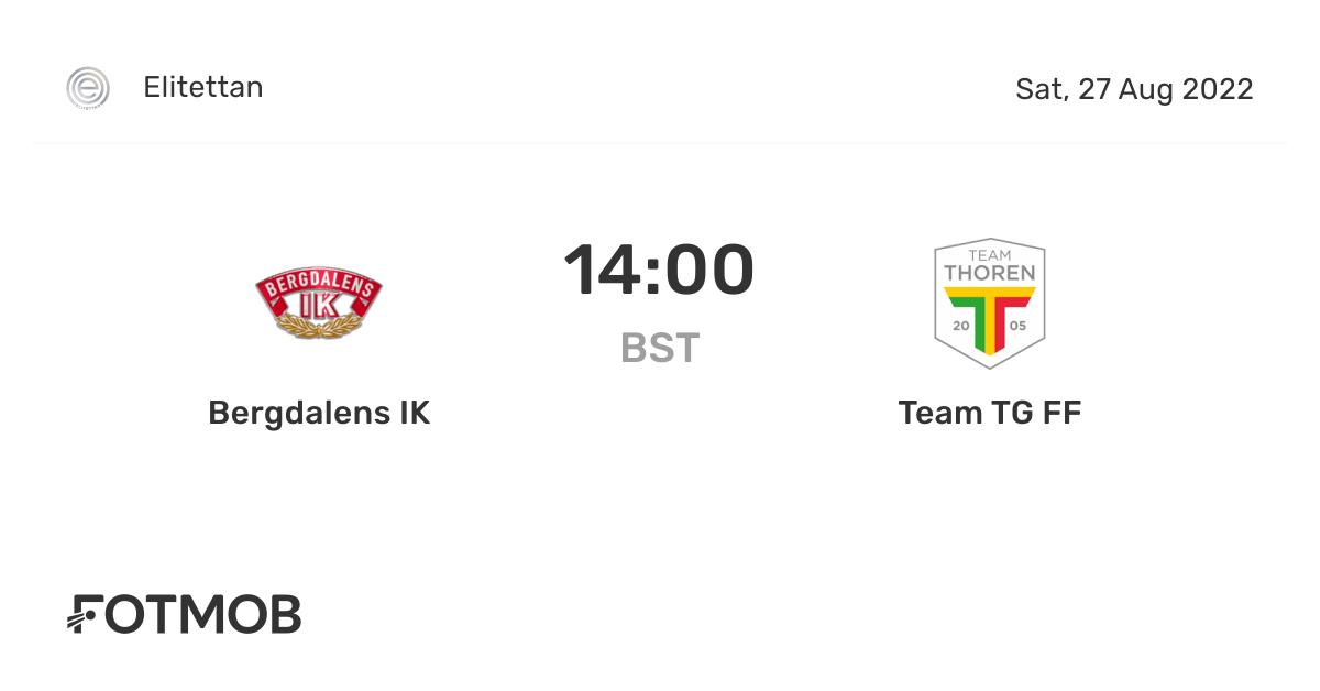 Bergdalens IK vs Team TG FF, Elitettan on Sat, Aug 27, 2022, 13:00 UTC