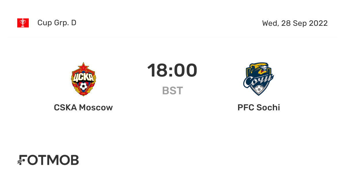 CSKA Moscow vs PFC Sochi - live score, predicted lineups and H2H stats.
