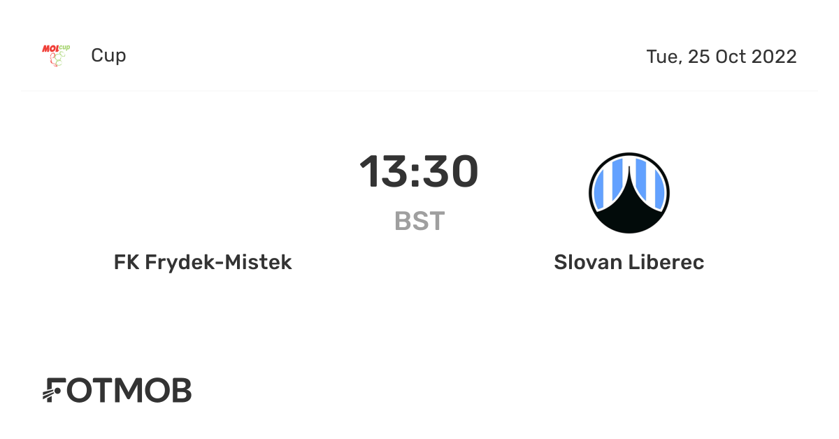 FK Frydek-Mistek vs Slovan Liberec - live score, predicted lineups and H2H stats.