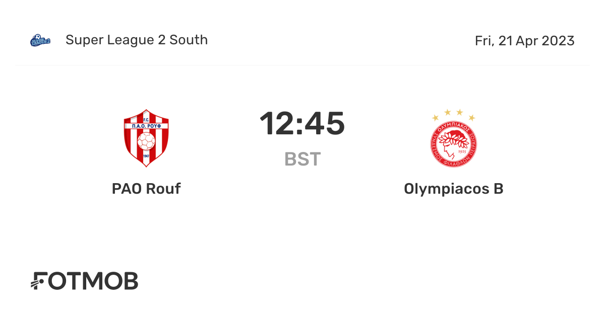 PAO Rouf vs Olympiacos B - live score, predicted lineups and H2H stats