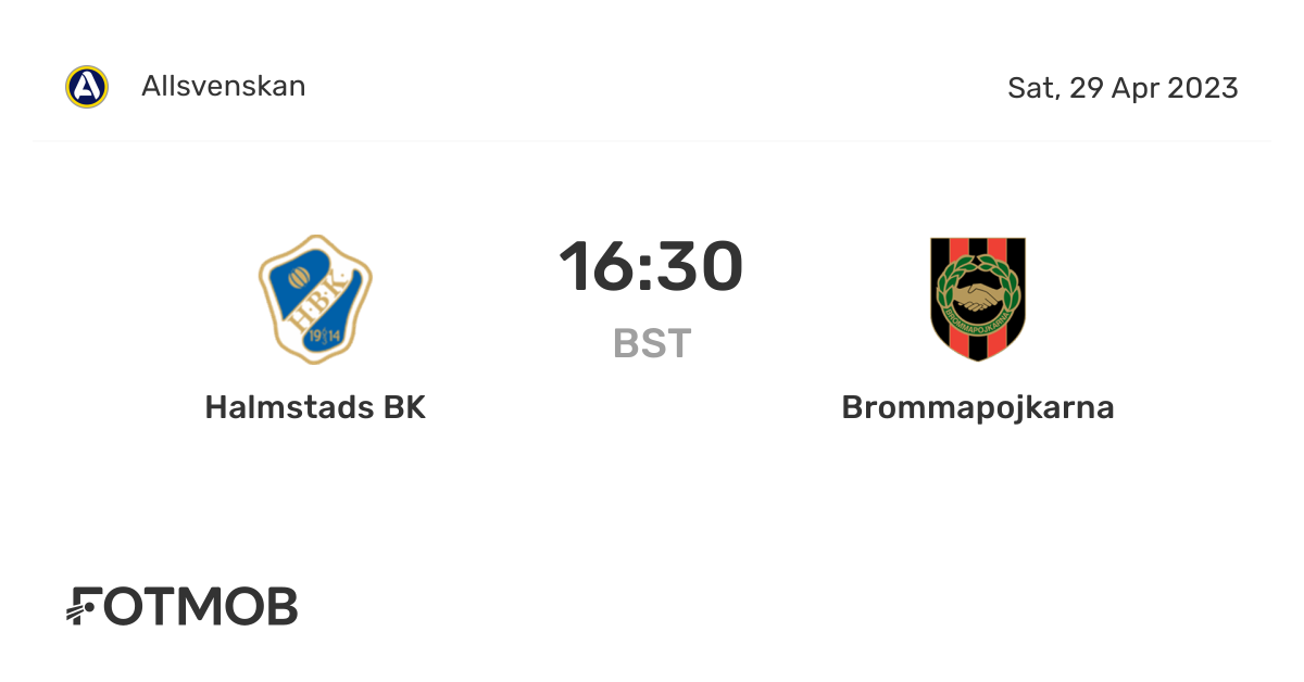 Halmstads BK vs Brommapojkarna - live score, predicted lineups and H2H stats.