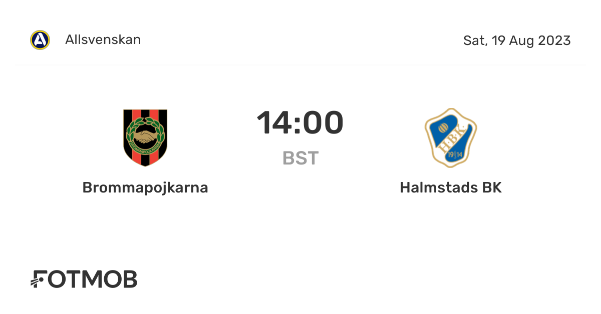 Brommapojkarna vs Halmstads BK - live score, predicted lineups and H2H stats.
