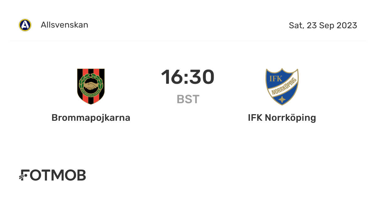 Brommapojkarna vs IFK Norrköping - live score, predicted lineups and H2H stats.