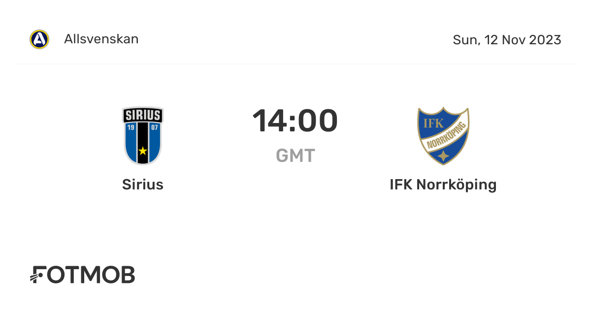 Sirius vs IFK Norrköping - live score, predicted lineups and H2H stats.