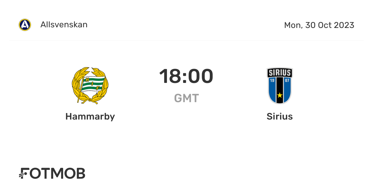 Hammarby vs Sirius - live score, predicted lineups and H2H stats.