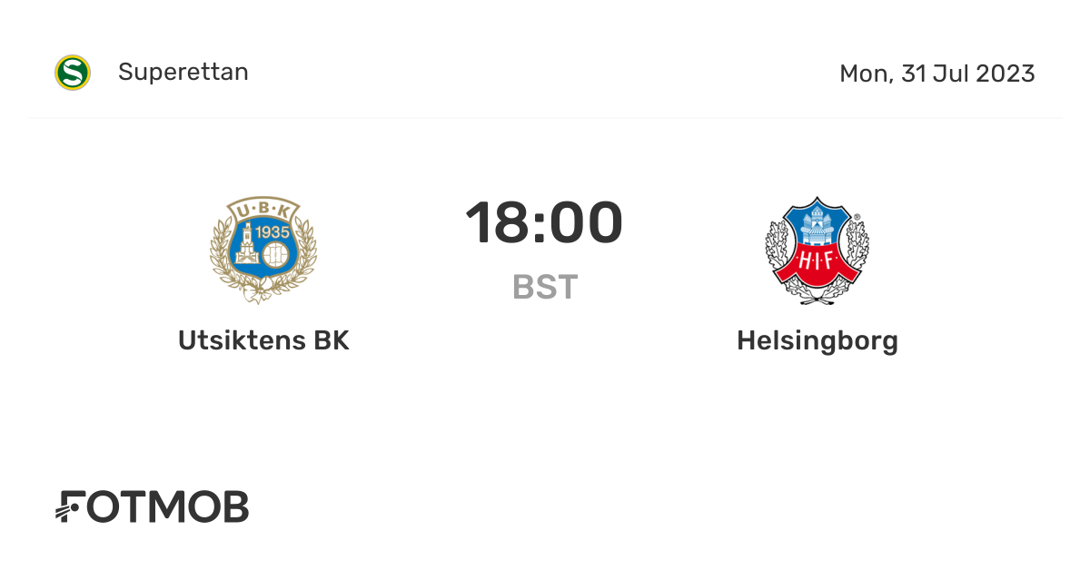 Utsiktens BK vs Helsingborg - live score, predicted lineups and H2H stats.