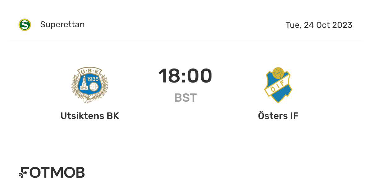 Utsiktens BK vs Östers IF - live score, predicted lineups and H2H stats.