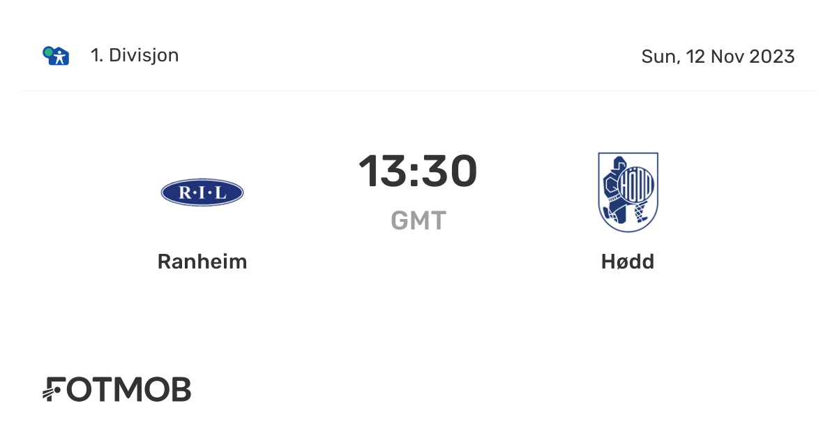 Ranheim vs Hødd - live score, predicted lineups and H2H stats.