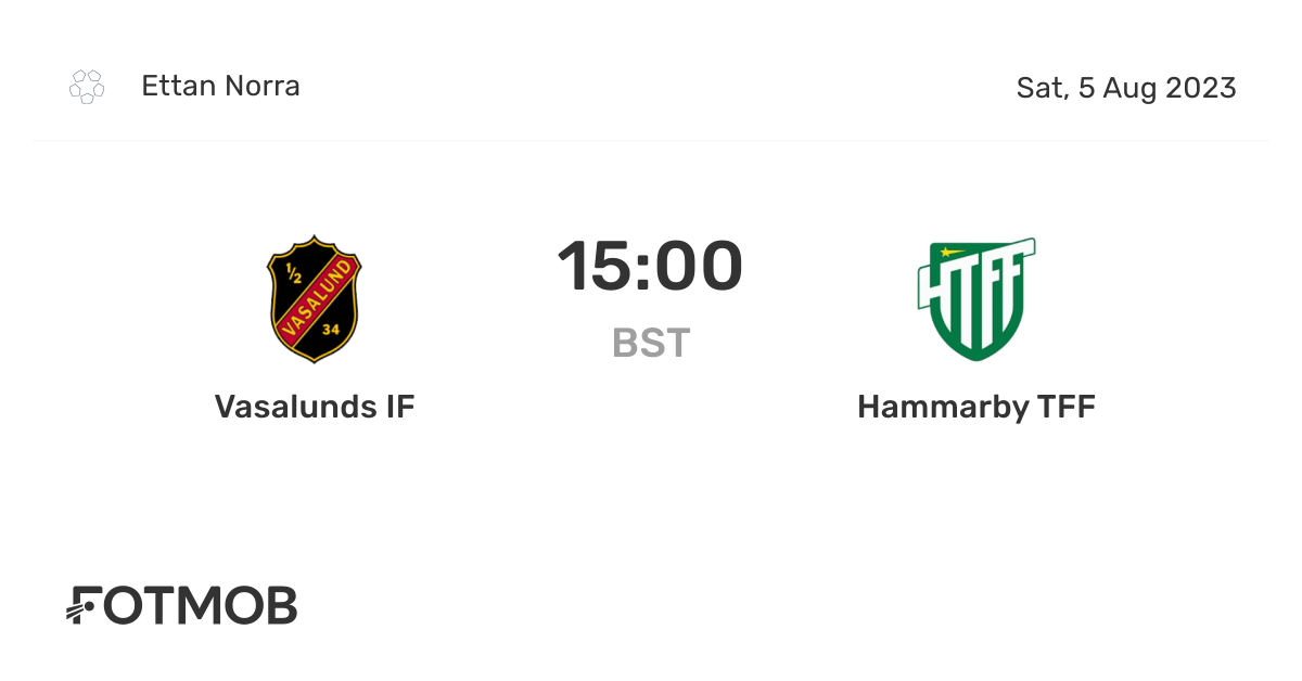 Vasalunds IF vs Hammarby TFF - live score, predicted lineups and H2H stats.