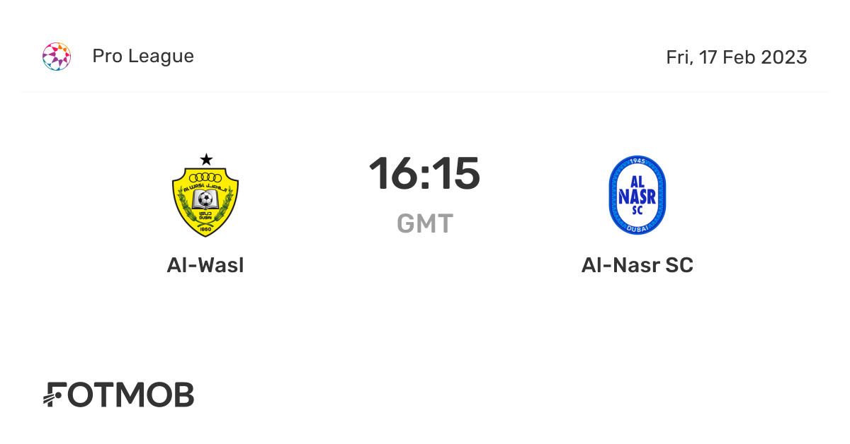 Al-Wasl vs Al-Nasr SC - live score, predicted lineups and H2H stats.