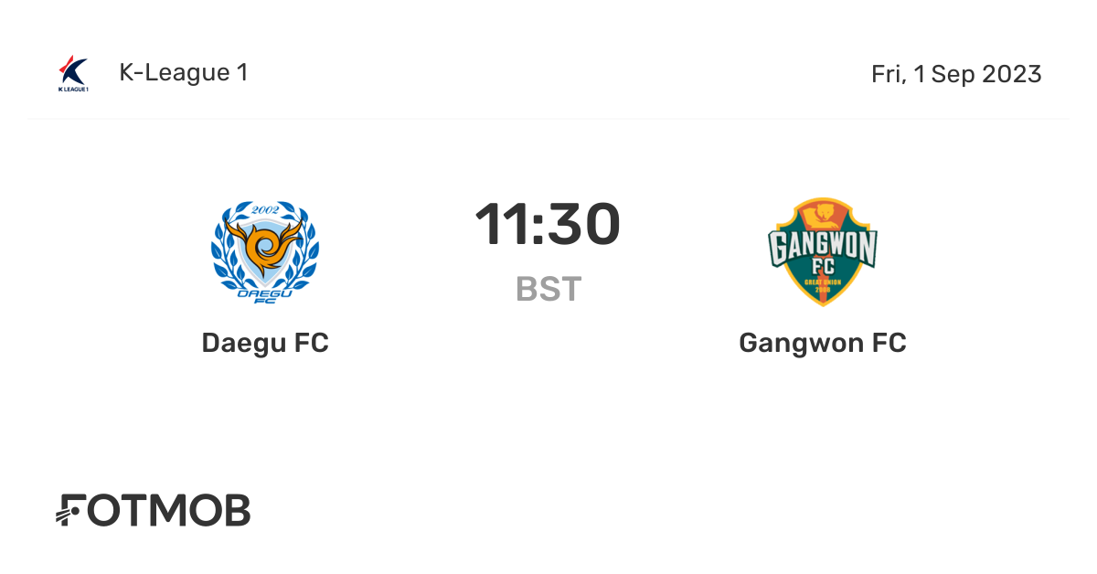 Daegu FC vs Gangwon FC - live score, predicted lineups and H2H stats.