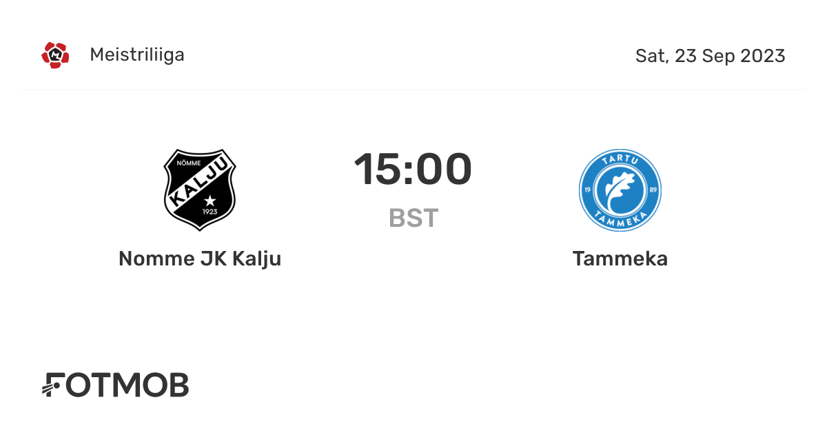 Nomme JK Kalju vs Tammeka - live score, predicted lineups and H2H stats.