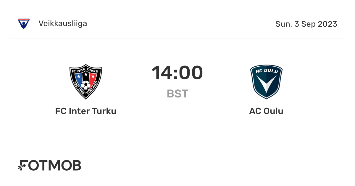 FC Inter Turku vs AC Oulu - live score, predicted lineups and H2H stats.