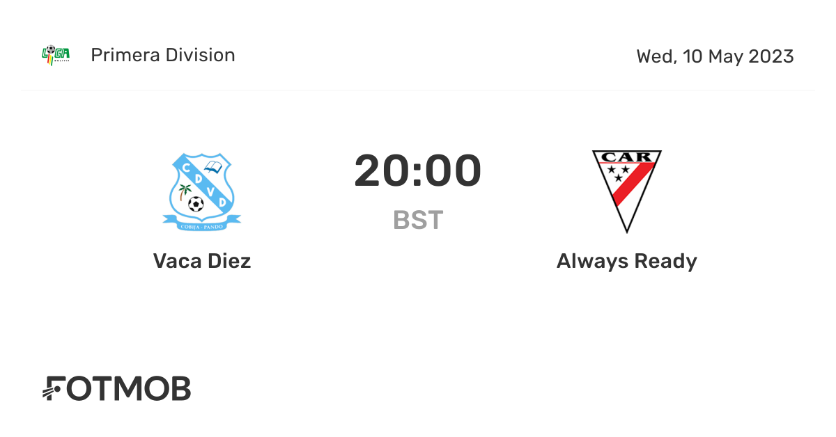 Vaca Diez vs Always Ready - live score, predicted lineups and H2H stats.