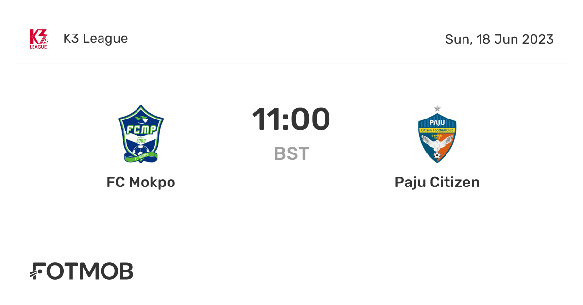 FC Mokpo vs Paju Citizens - live score, predicted lineups and H2H stats.
