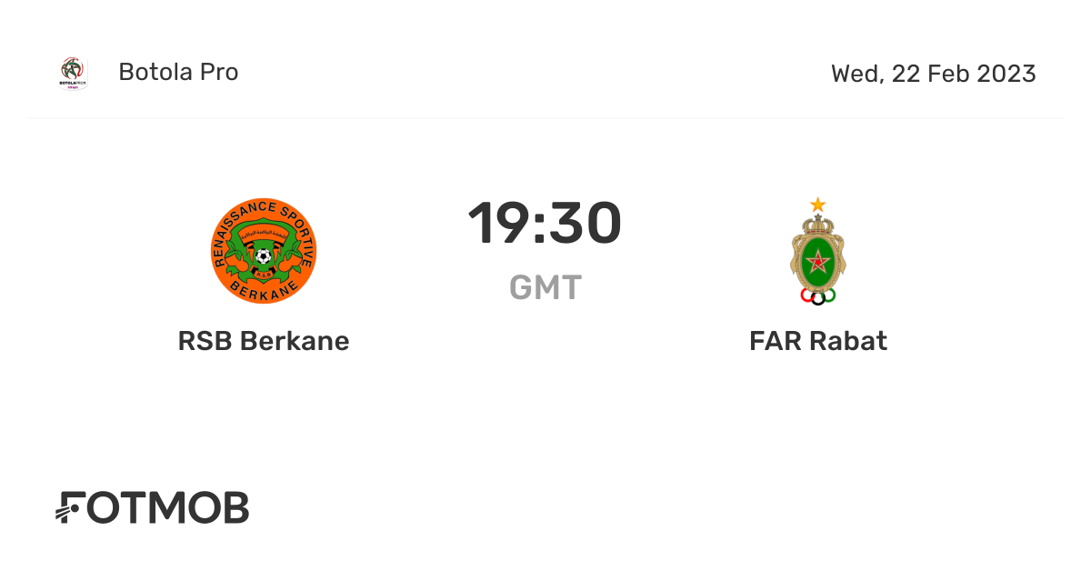 RSB Berkane vs FAR Rabat - live score, predicted lineups and H2H stats.