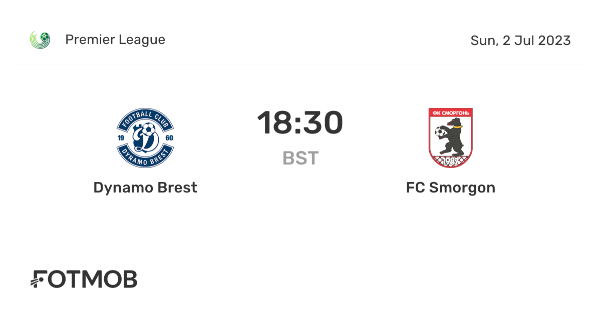 Dynamo Brest vs FC Smorgon - live score, predicted lineups and H2H stats.