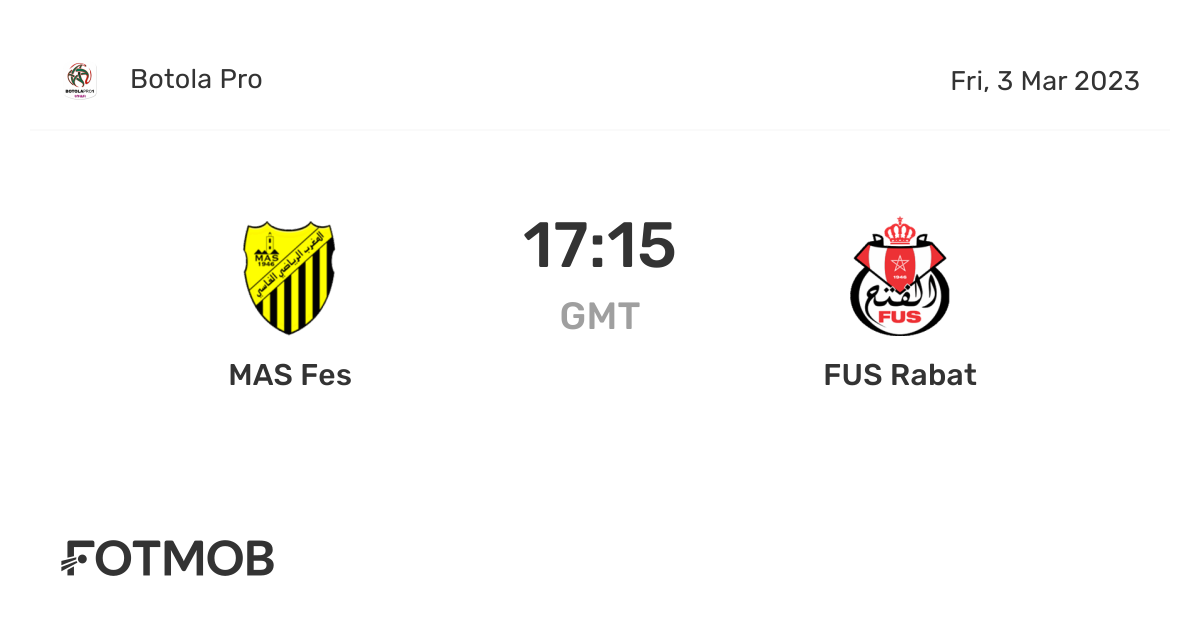 MAS Fes vs FUS Rabat - live score, predicted lineups and H2H stats.