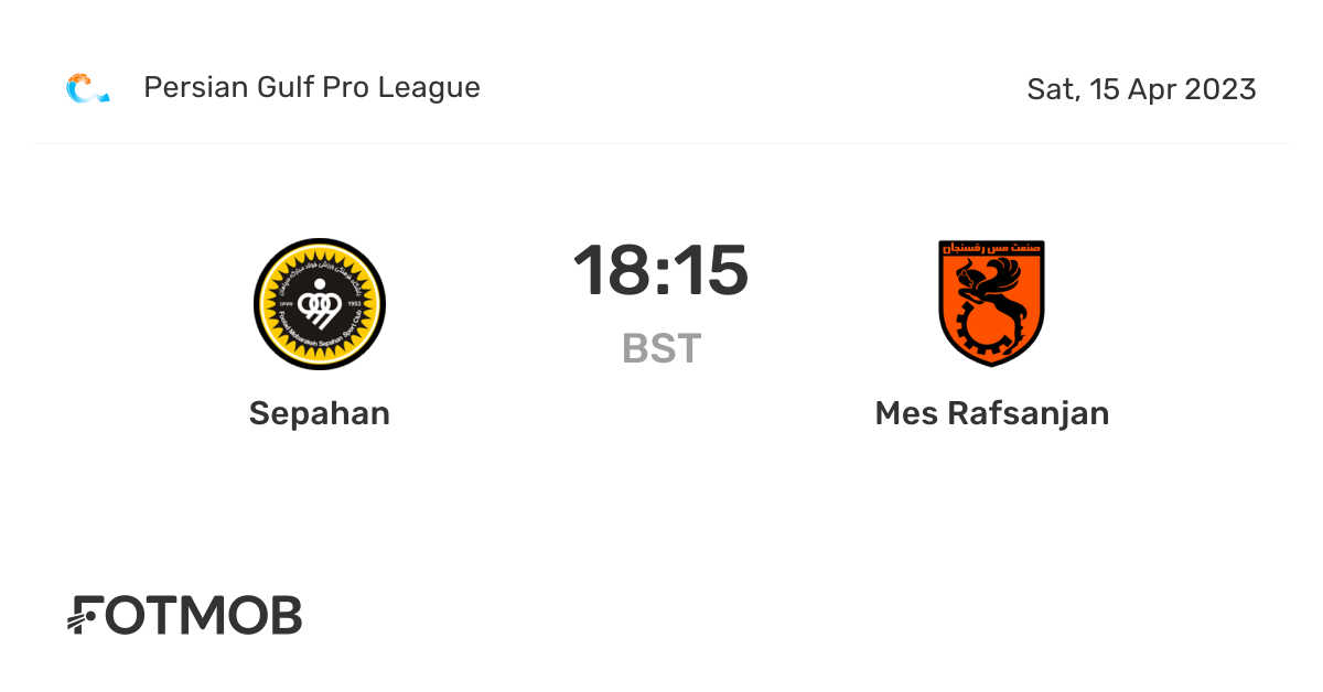 Sepahan vs Mes Rafsanjan - live score, predicted lineups and H2H stats.