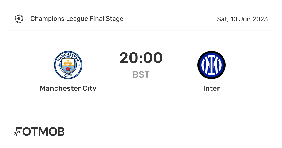 Manchester City 대 Inter 실시간 점수 예상 스타팅 라인업 및 H2h 통계