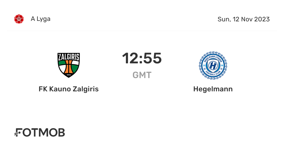 FK Kauno Zalgiris vs Hegelmann - live score, predicted lineups and H2H stats.