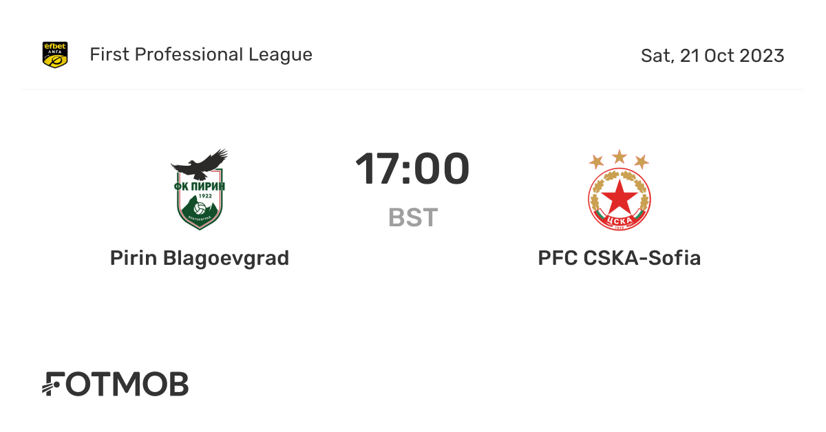 Pirin Blagoevgrad vs PFC CSKA-Sofia - live score, predicted lineups and H2H stats