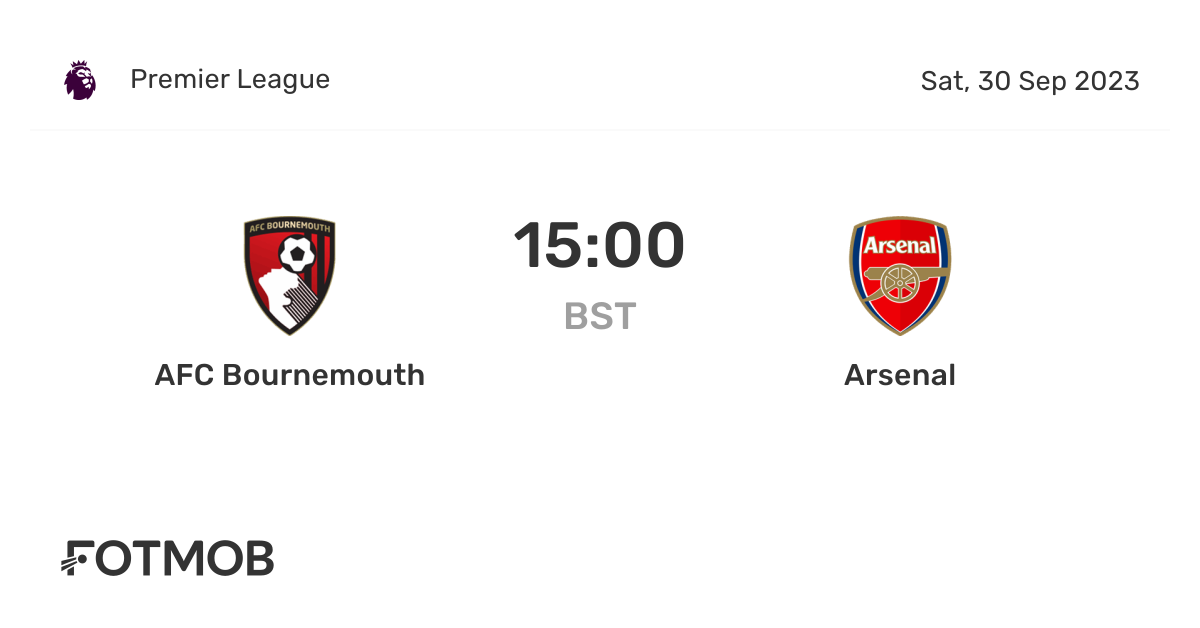 AFC Bournemouth vs Arsenal - live score, predicted lineups and H2H stats.