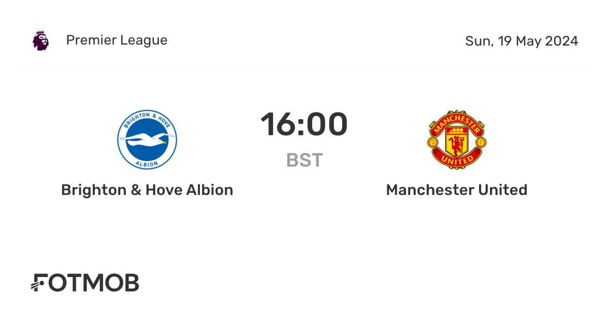 Brighton & Hove Albion vs Manchester United - 实时比分、预计首发阵容和对战纪录