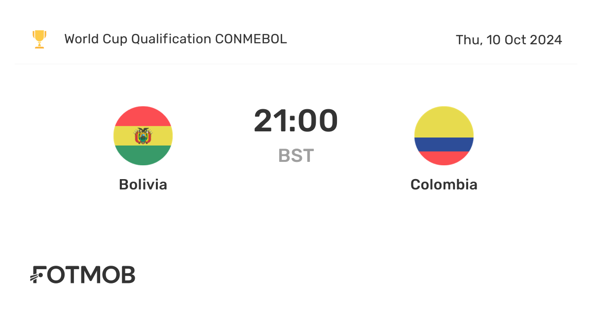 Bolivia vs Colombia - live score, predicted lineups and H2H stats.