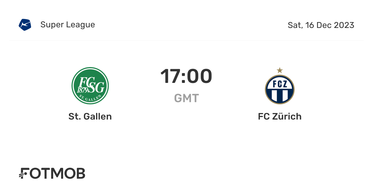 St. Gallen vs FC Zürich - live score, predicted lineups and H2H stats.
