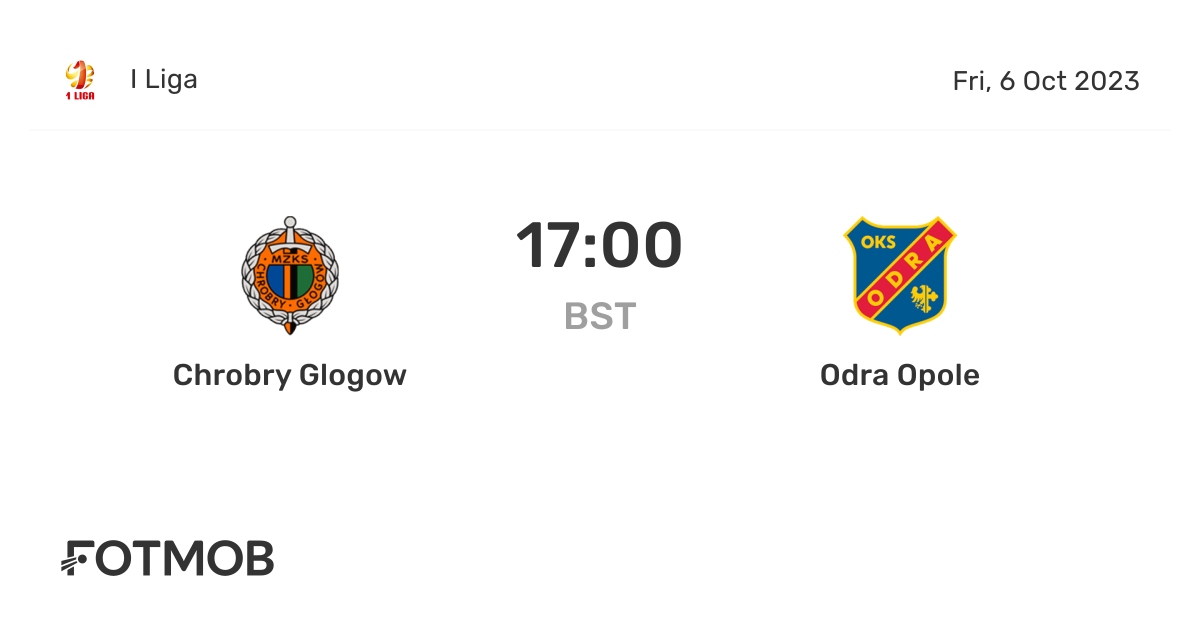 Chrobry Glogow vs Odra Opole - live score, predicted lineups and H2H stats.