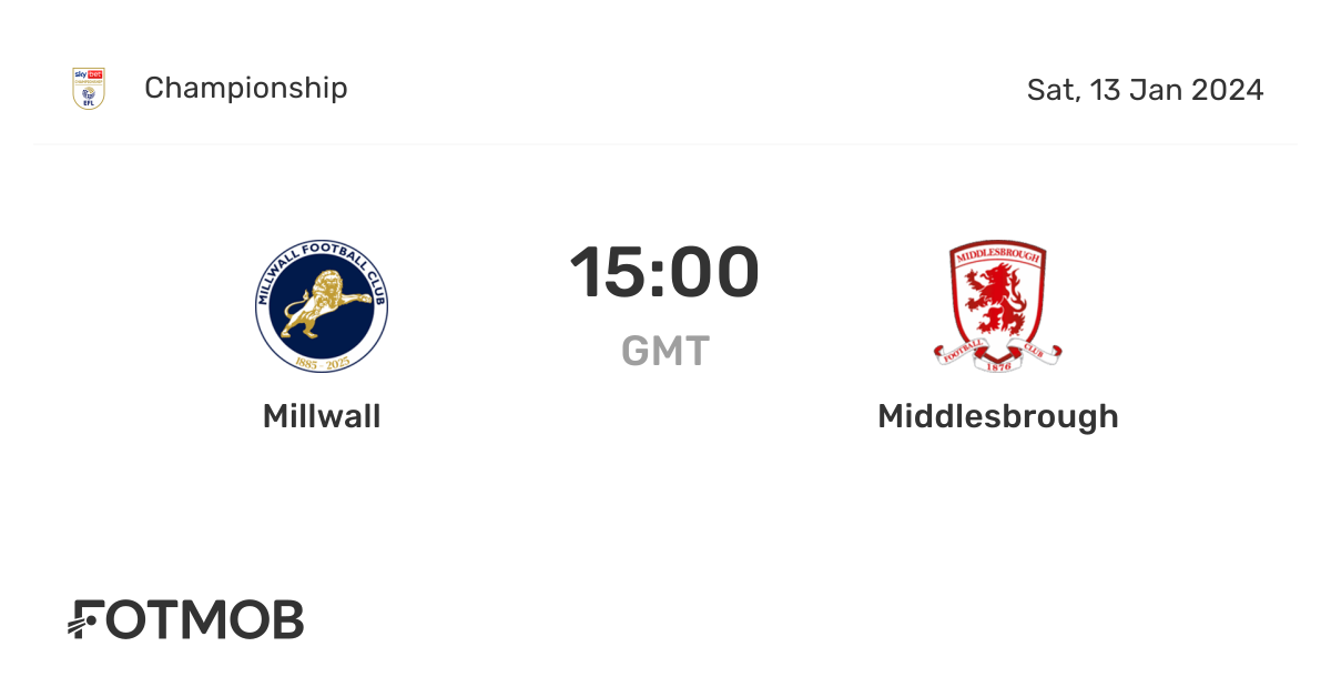 Millwall vs Middlesbrough - live score, predicted lineups and H2H stats.