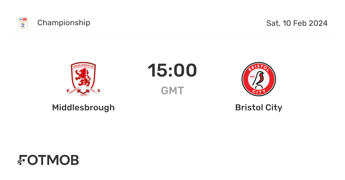 Middlesbrough vs Bristol City - live score, predicted lineups and H2H stats